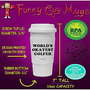 Funny Guy Mugs World's Okayest Golfer Travel Tumbler With Removable Insulated Silicone Sleeve, White, 16-Ounce