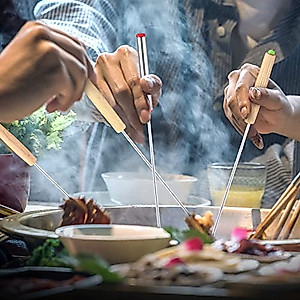 24 Pack 9.6 Inch Stainless Steel Fondue Forks, 12 Wood Handles and 12 Stainless Steel Handles, Heat Resistant Smores Sticks for Roast Meat Chocolate Dessert Cheese Marshmallows (6 Colors)