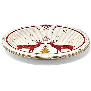 Merry Christmas Reindeer Party Supplies Tableware Set 24 9" Dinner Plates 24 7" Plate 24 9 Oz Cups 24 Lunch Napkin for Holiday Xmas Red & Gold Reindeers Tree Disposable Paper Dinnerware Decorations