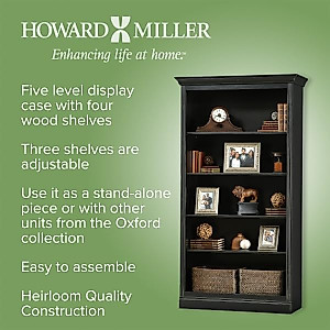 Howard Miller Oxford Wieman Bookcase II - Traditional Style Adjustable, Black Finish Wooden Storage Book Shelf Best for Collectibles, Valued Items, Living Room Office and Home Decor