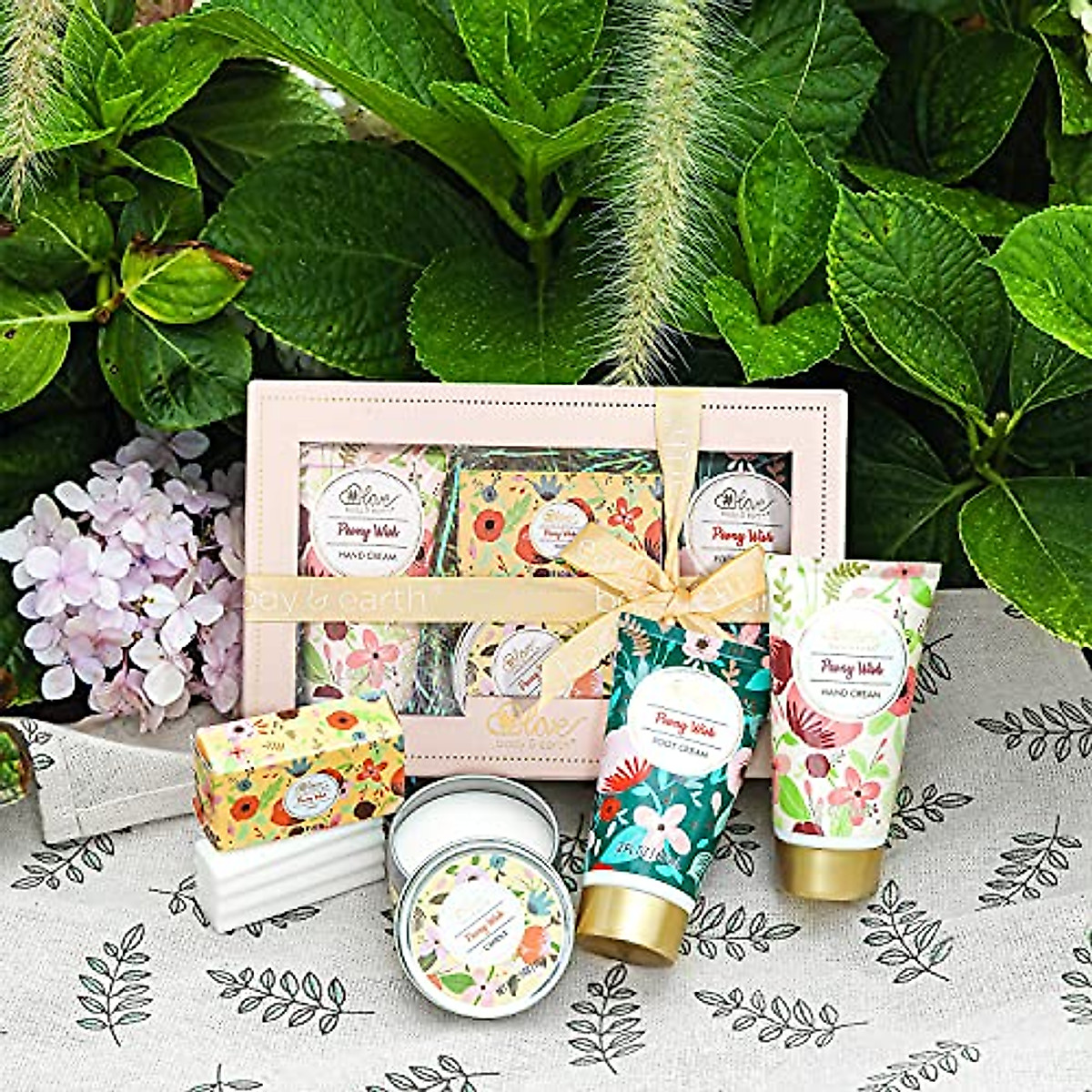 Gift Set - Lotion Sets for Women Gift, Peony Wish Body Cream Gifts Set, Include Hand Cream, Foot Cream, Soap, Scented Candle, Gift Sets for Women