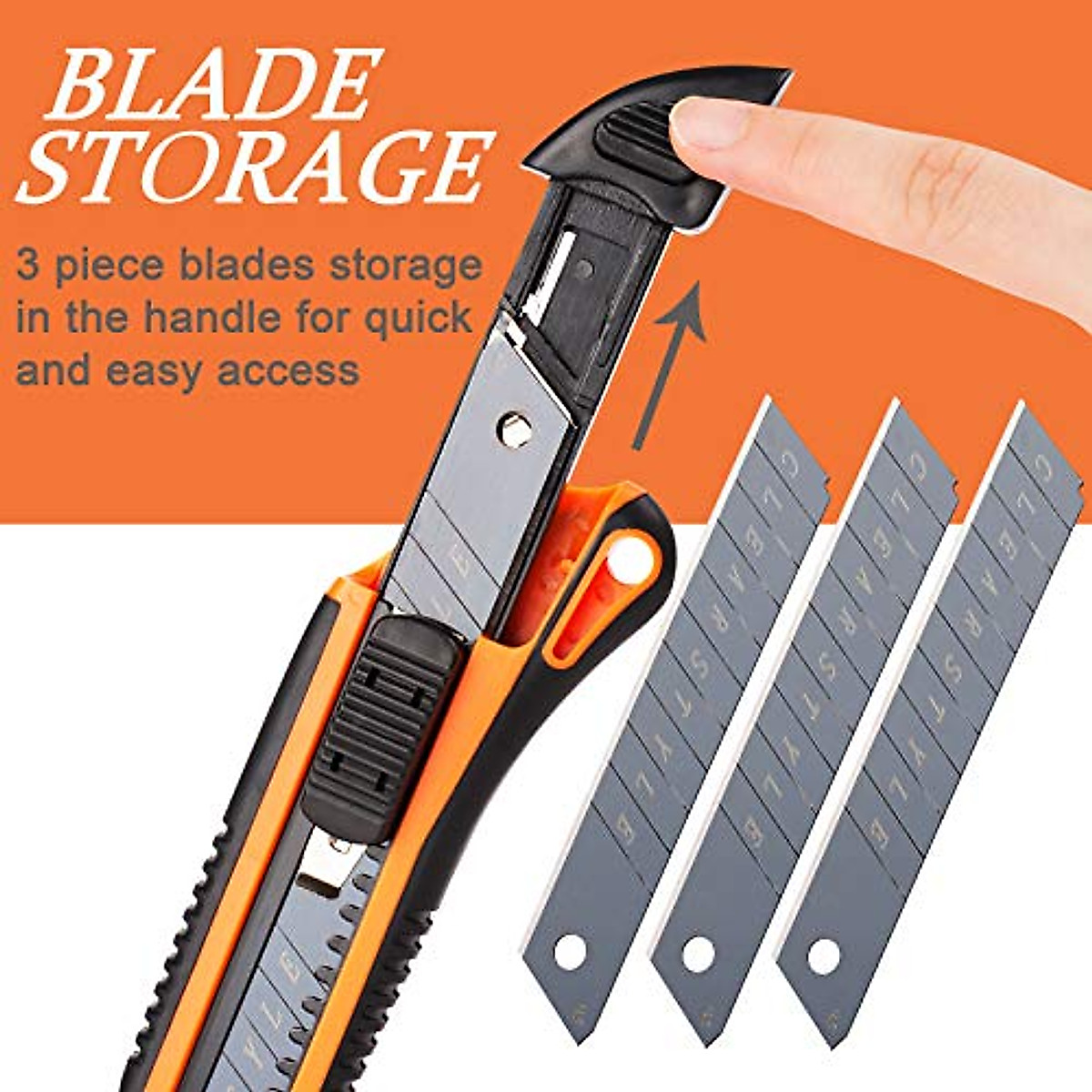 Utility Knife Heavy Duty Box Cutter| Craft 18mm Retractable and Auto Charge - Work Perfect in Everyday Use, TPR Handle, ABS Body and Anti Rust Blade Slot (3 Pack)