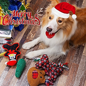 IPRAVOCI Christmas Dog Toys - Dog Squeaky Toys & Dog Rope Chew Toys & Red Dog Tennis Ball - 6 Pack Interactive Christmas Pet Toys for Small Medium Large Dogs