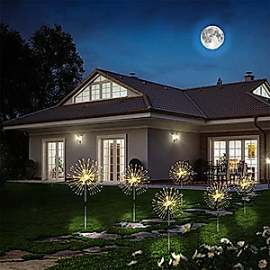 Solar Outdoor Garden Lights, [3 Pack] 360LED Solar Firework Lights 8 Modes Waterproof with Remote Control, Warm Yellow Starburst Fairy Lights for Pathway Backyard Patio Christmas Lawn Wedding Decor