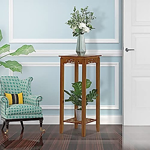 MoNiBloom Bamboo Hollow Carved Flower Pot Stand Plant Pot Rack with Indoor Outdoor Planter Holders for Patio Garden Balcony Yard, Brown