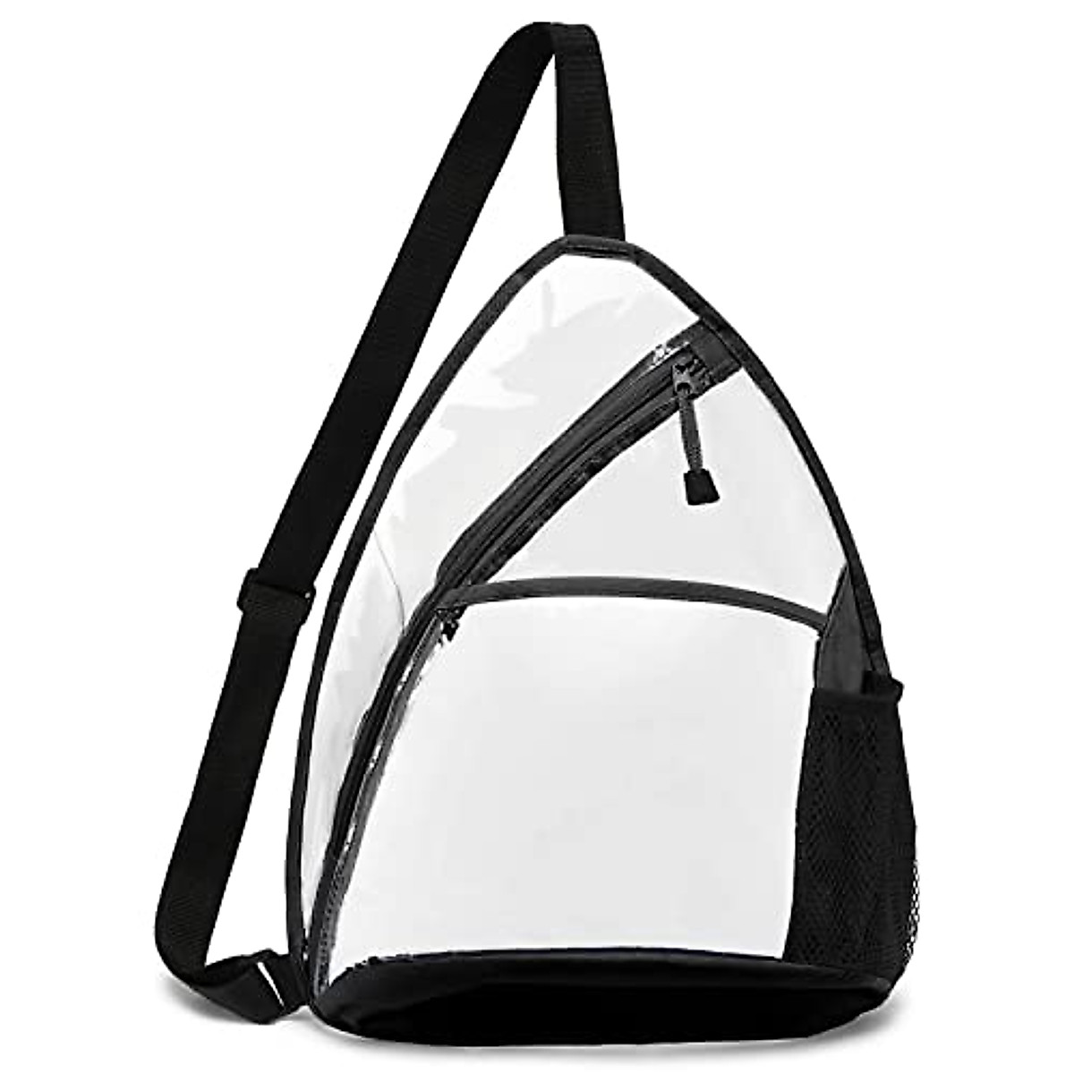 Clear Sling Bag, Stadium Approved Clear Sling Backpack, PVC Crossbody Shoulder Backpack, Transparent Casual Chest Daypack with Adjustable Strap for Men Women Outdoor Travel, Black