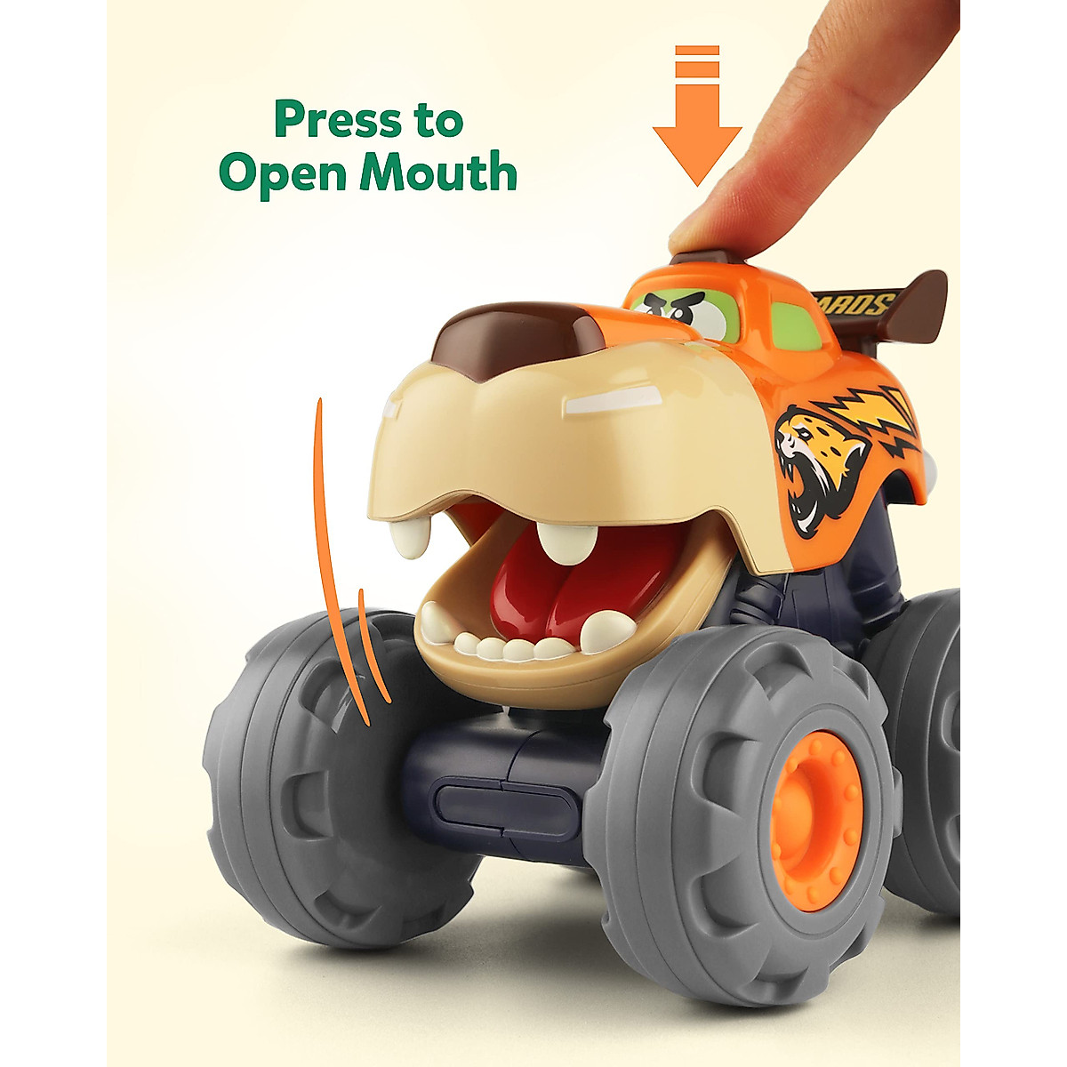 Coogam Friction Powered Cars 3PCS, Push and Go Construction Monster Vehicle Animal Trucks Toy Set, Gift for Birthday Baby Shower Xmas Year Old Toddler Girls Boys