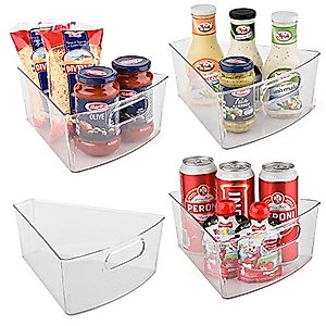 Sorbus Wedge Storage Bin Organizer Lazy Susan organizer with Front Handle for Corner Cabinet, Great Sector Shaped Container Bins for Kitchen, Pantry, Bathroom, Clear Plastic (4-Pack)