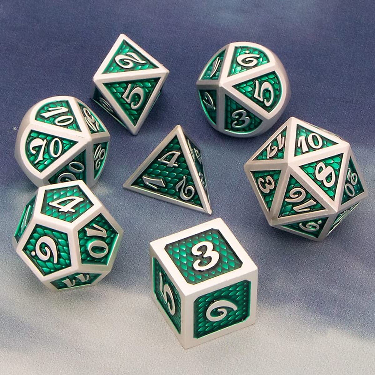 Metal DND Dice Set with Gift Box, RUNFNG 7 Pcs Polyhedral Dice Set for Dungeons and Dragons Dice, Blue Role Playing Dice, D and D D+D RPG Dice Set, D&D Dice Set D20 D12 D10 D8 D6 D4