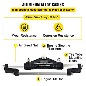 VEVOR Hydraulic Steering for Boats 300HP, Outboard Hydraulic Steering Cylinder HC5358-3 & HC5345-3, Front Mount Without Helm Pump or Steering Hose