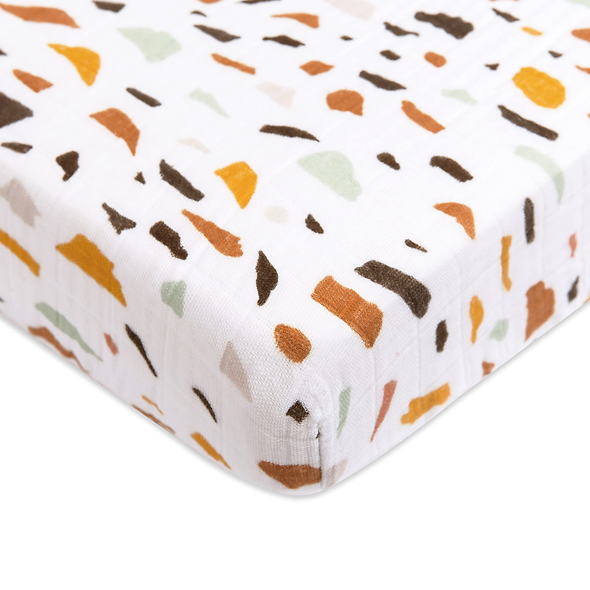Babyletto 100% Organic Cotton Mini Crib Sheet, GOTS-Certified, Fitted 360°, Ultra-Soft and Breathable Muslin - Terrazzo