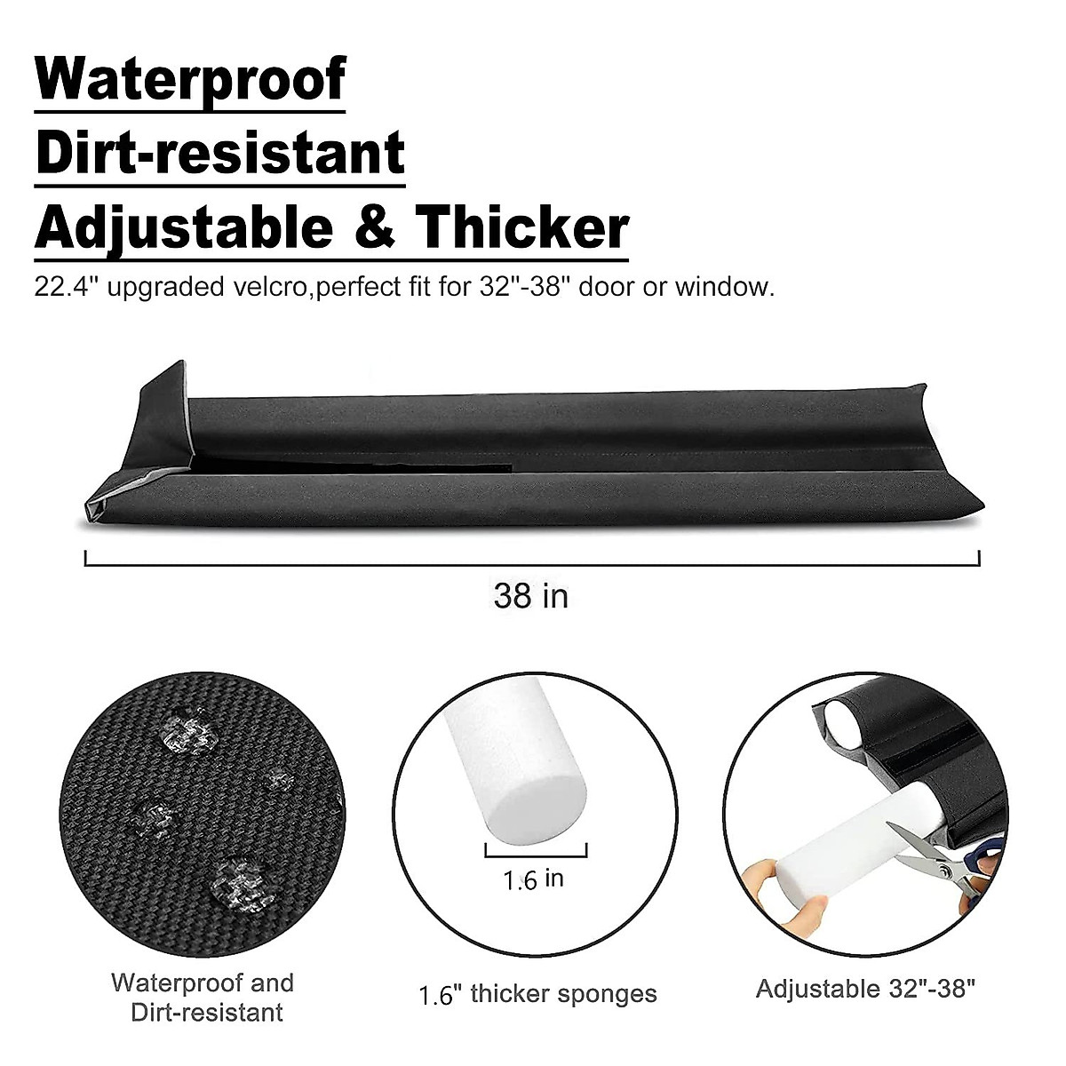 WEXHUG Waterproof Twin Door Draft Stopper Adjustable Size 30" to 36" Weather Stripping Noise Blocker Window Breeze Blocker (Black)…