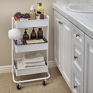 ECR4Kids 3-Tier Metal Rolling Utility Cart, Multipurpose Storage, White