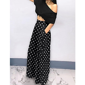 A ADILACA High Waisted Palazzo Pants for Women Dressy, High Waisted Wide Leg Pants for Women with Pockets, Pull On Wide Leg Pants for Women, High Waist Long Flowy Pants (Polka Dot-Black, XL)