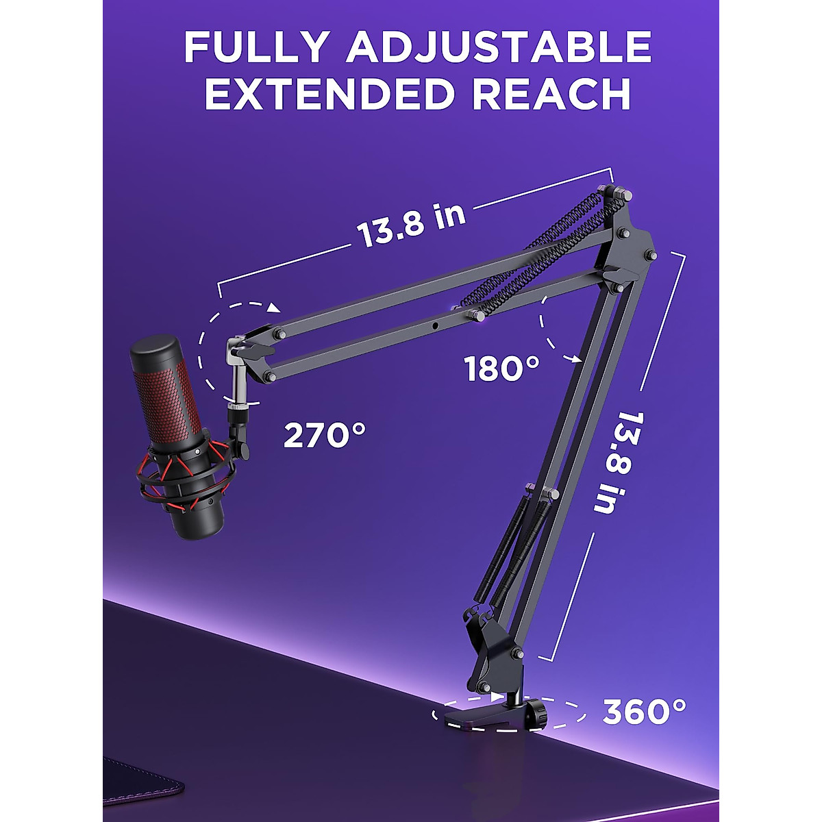 InnoGear Boom Arm Microphone Mic Stand for Blue Yeti HyperX QuadCast SoloCast Snowball Fifine Shure SM7B and other Mic, Medium