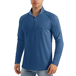 MAGCOMSEN Men's Quick Dry Long Sleeve Tee - Blue Grey, Sun Protective, Hiking, Fishing, Summer Shirt