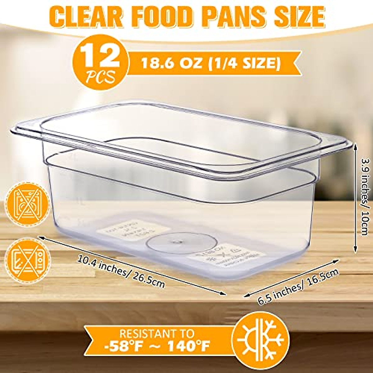 Hoolerry 12 Packs Plastic Food Pan 1/4 Size Commercial Food Storage ...