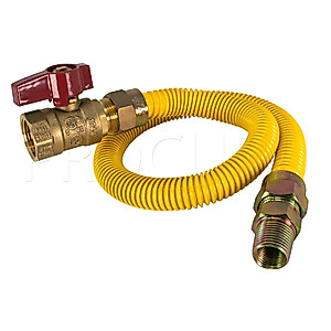 PROCURU 1/2" OD x 12" Gas Flex Connector Kit with 1/2" Straight Valve for Dryer, Water Heater, Grill- Weatherproof Flexible Stainless Steel with Yellow SafeGuard Coating (Red Series)