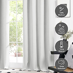 Deconovo Total Blackout Curtains Linen Curtains Room Darkening Curtains with Grommets for Bedroom Living Room Kids Room,Greyish White,52Wx95L in,2 Panels