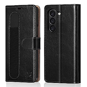 Belemay Case for Samsung Galaxy Z Fold 5 Case with S Pen Holder, Card Holder Slots-Genuine Leather Wallet Case RFID Blocking Protective Flip Folio Cover Compatible with Galaxy Z Fold 5 (2023)-Black