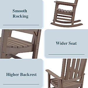 Psilvam Oversized Outdoor Rocking Chair Set of 2, Porch Rocker with 21" Wide Seat and 32" Tall Backrest, Pre-Assembled with Most Components for Effortless Installation (Brown)