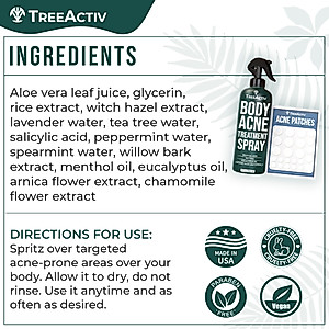 TreeActiv Body Acne Treatment Spray, 8 fl oz, 2% Salicylic Acid Spray for Body, Back Acne Treatment Spray with Tea Tree Oil and Aloe Vera, Gentle Back Acne Spray that Clears Body Acne, 2000+ Uses