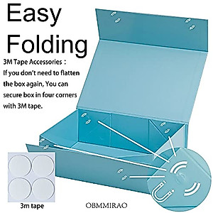OBMMIRAO Upgrade 1 Pcs Blue 13x9x4 Inch Hard Large Gift Box with Lid, Foldable Magnetic Gift Boxes,Groomsman Box Bridesmaid Proposal Box, Reusable Gift Boxes for Clothes