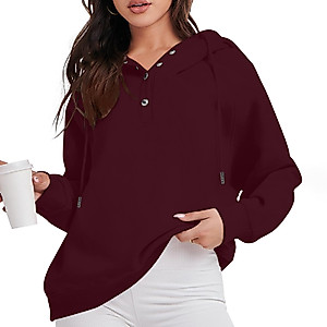 WPNMASNP Womens Fall Hoodies Drawstring Casual Long Sleeve Blouses Fashion Plus Size Tees Y2k Oversized Pullovers Trendy Tops Wine