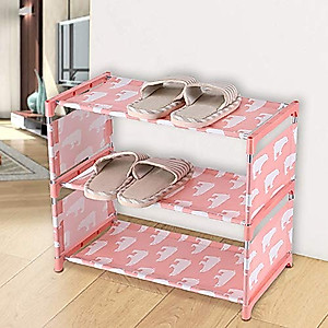 DIY Shoes Storage Shelf Shoe Rack 3 Tiers Non-woven Anti-Dust Storage Organizer Standing Shoe Rack for Shoe(Pink polar bear)