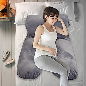 LONABR U-Shape Pregnancy Pillows, 55 Inch Maternity Full Body Pillow with Washable Velvet Cover, Nursing Support Pillow, Support for Back, HIPS, Legs, Belly for Pregnant Women Side Sleeping