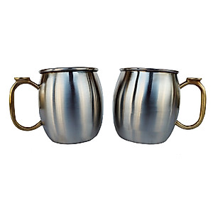 Rastogi Handicrafts Set of-4, Stainless Steel Moscow Mule Mugs Capacity-16 oz,Thumb brass handle Cold Coffee Mug/Beer Mug/Cup, Moscow Mule Mugs For Cold Drink Only