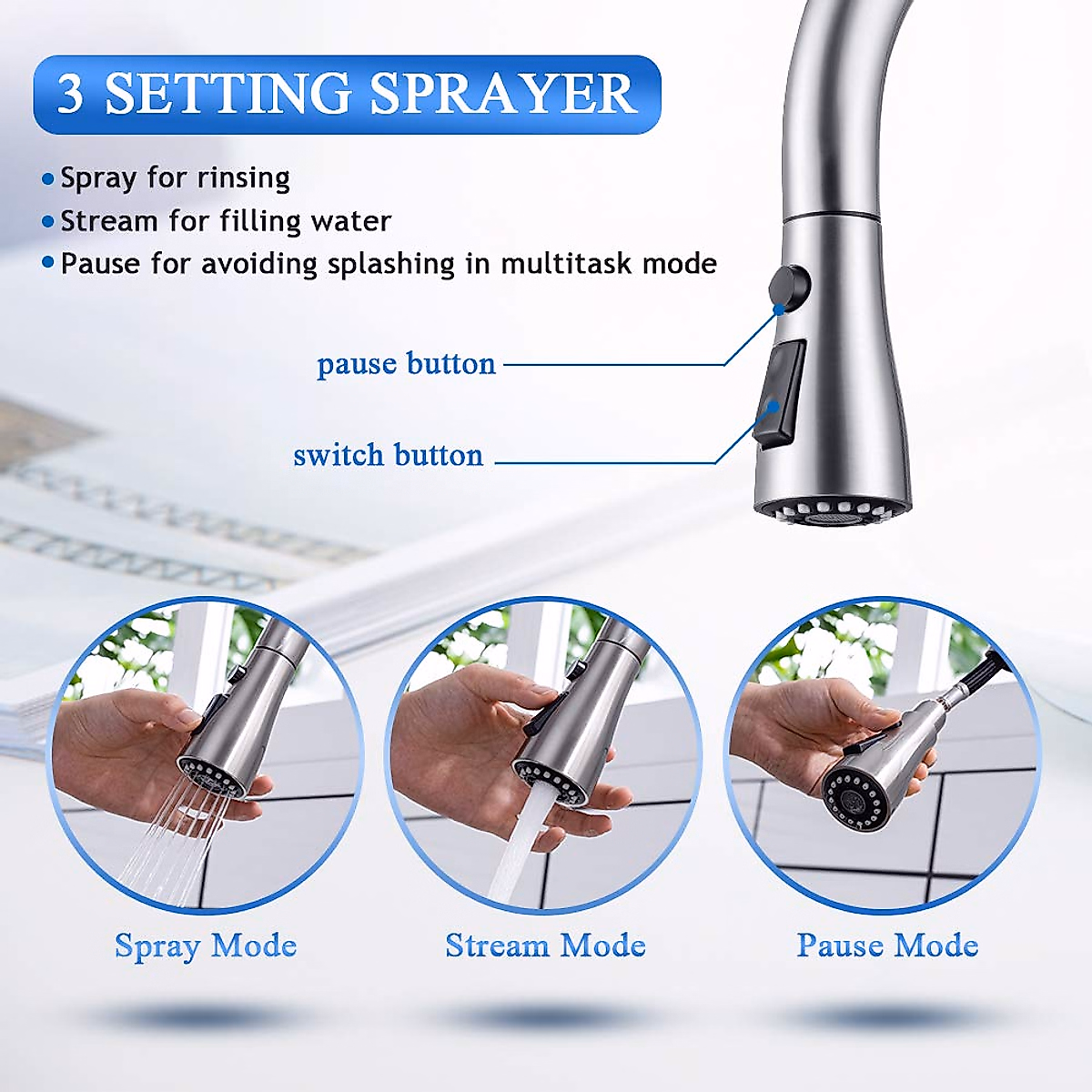 Arofa Kitchen Faucet with Pull Down Sprayer, Brushed Nickel Kitchen Sink Faucet Single Handle Stainless Steel for 1 or 3 Hole Farmhouse Camper Laundry Utility Rv Bar Sinks