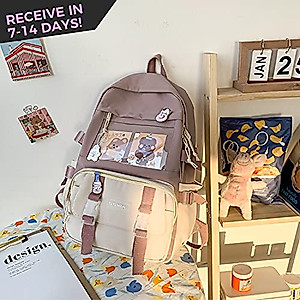 Kawaii Backpack for School Japanese, Aesthetic Backpack for Women Girls Cute Korean Style Bags with with Kawaii Pin and Accessories (Purple)