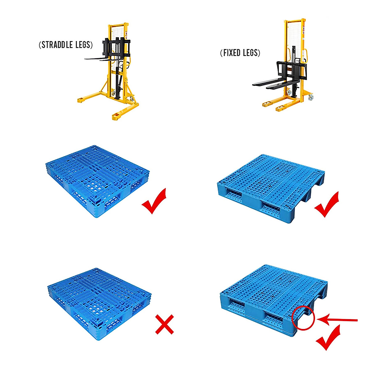 Xilin Manual Pallet Truck Stacker 2200lbs Capacity 63" Hydraulic Lift Height with Adjustable Forks and Fixed Legs Handling Tools