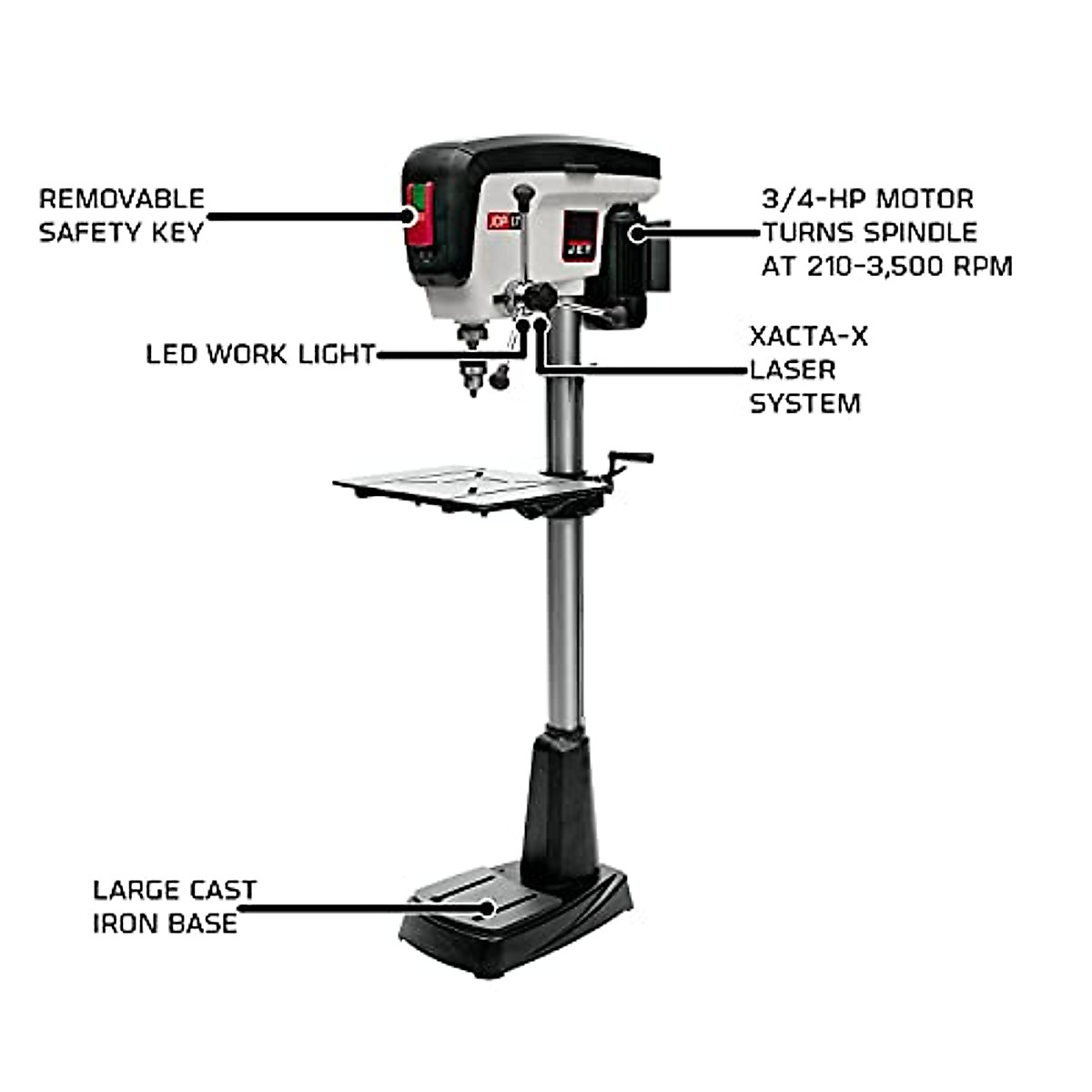 JET 17-Inch Floor Drill Press, 3/4 HP, 1Ph 115V (JDP-17)