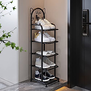 AZERPIAN Shoe Rack 5 Tier Vertical Storage Organizer Shelf Sturdy Metal Free Standing Shoe Tower Saving Space for Closet Entryway Bedroom Dorm, Black (Black, 5 Tier)