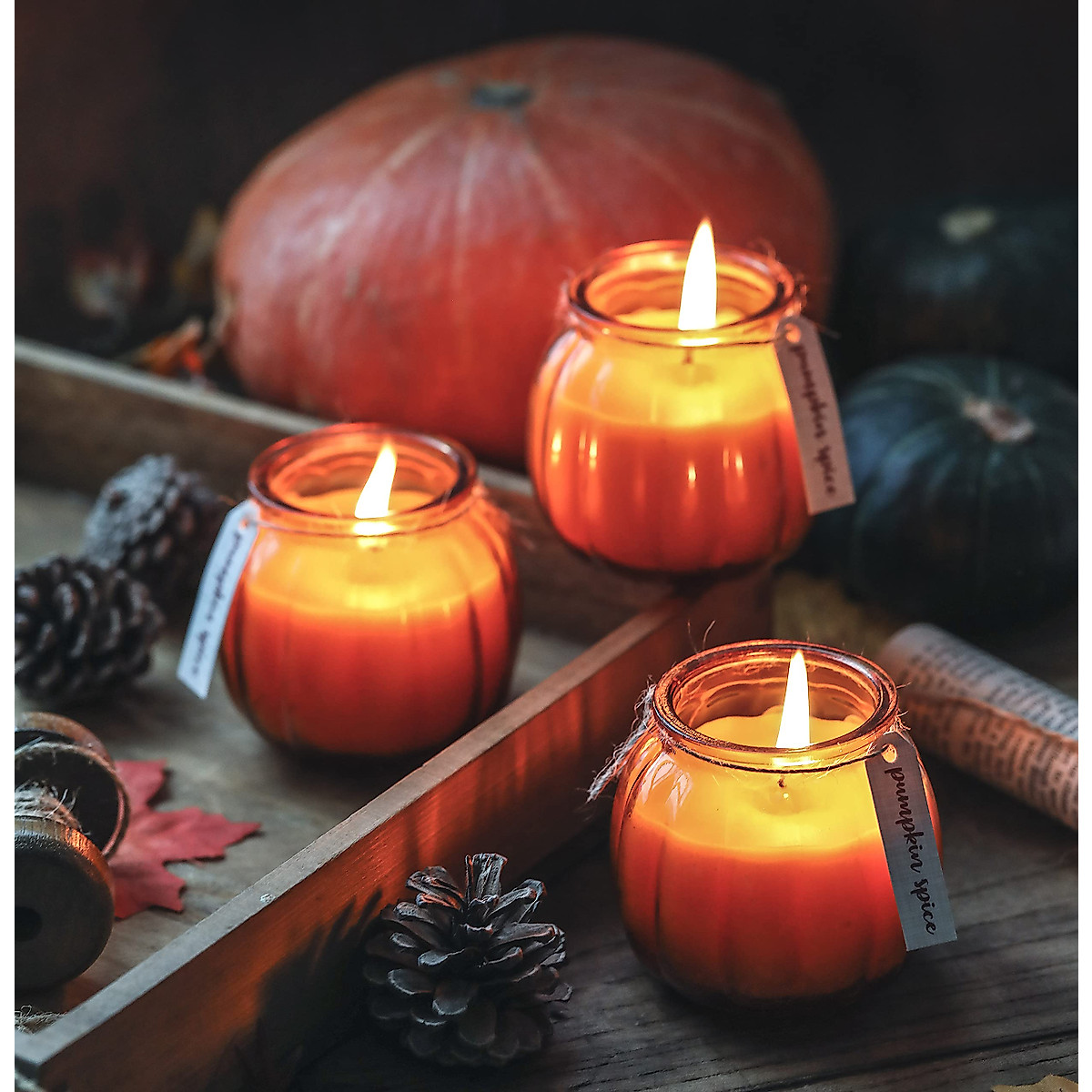 Fall Pumpkin Shaped Candle, Thanksgiving Pumpkin Spice Scented Candle Fall Decoration Farmhouse Candle Gift Set 3 x 5oz