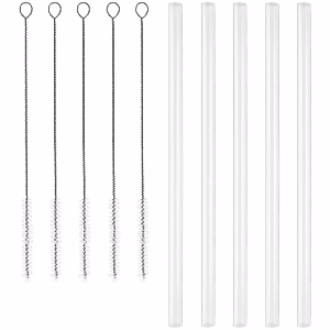 5 Pack Reusable Straws for Hydro Flask Standard/Wide Lid, 9.5 in Plastic Straws Reusable for Cold/Hot Drinks, Food Grade Straws Replacement for Hydro Flask with Brushes, White