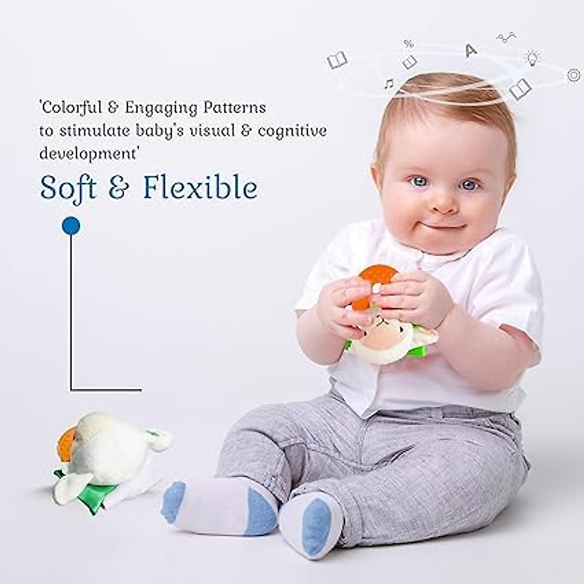 Wristy Buddy Teething Ring for Babies 0-6 8 10 12 Months | Cute Soft Lamb Animal Teething Toys & Gloves | Baby Teething Relief Toy Pack | Infant Chew Toys for 3-6 Months, 1 2 3 Years