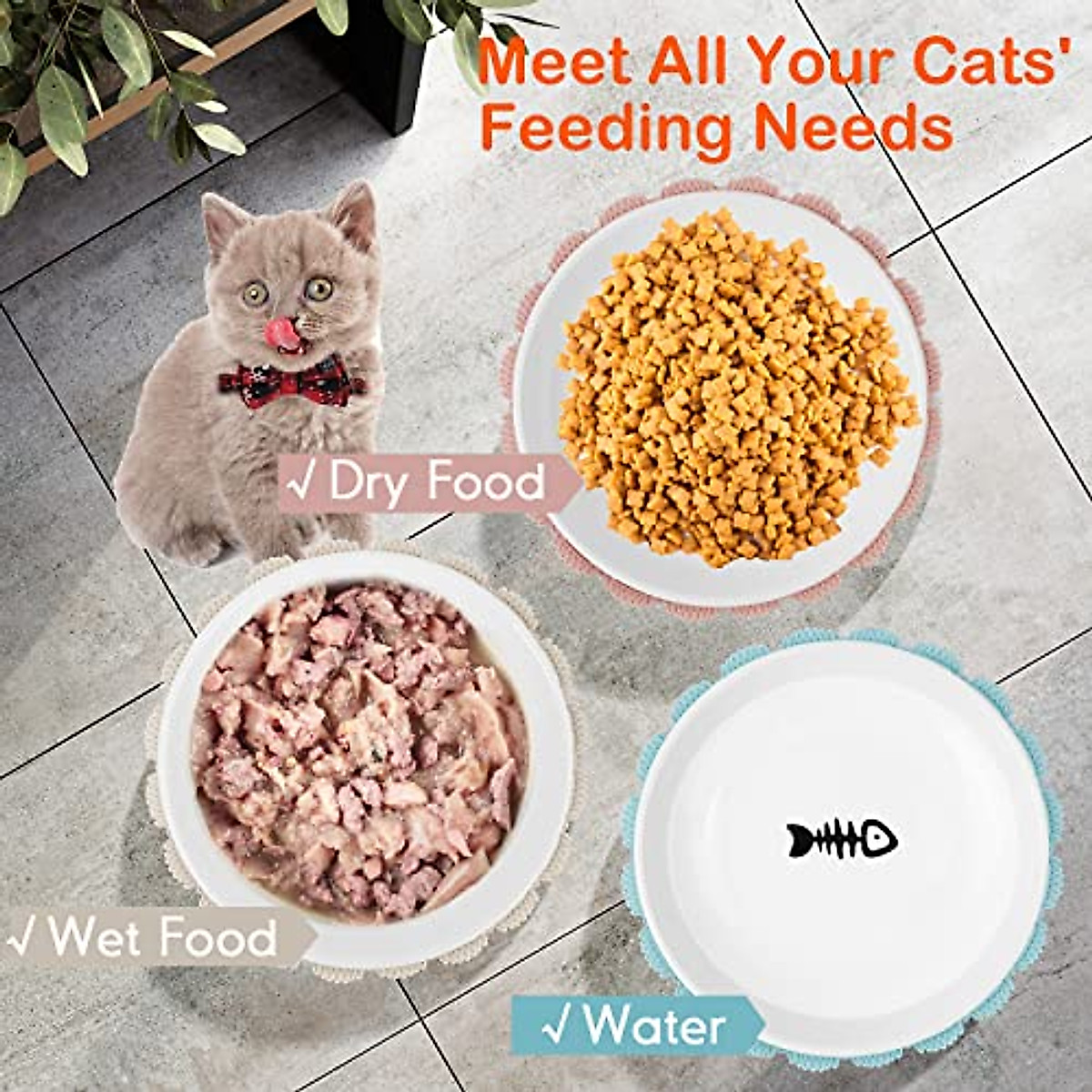 𝟮𝟬𝟮𝟯 𝐍𝐄𝐖 Anti Whisker Fatigue Cat Bowls, Healthy Ceramic Cute Flat Cat Food Bowl for Indoor Cats, Cat Dishes Shallow Wide Cat Plates for Wet Food, Small Whisker Friendly Pet Cat Feeding Bowls
