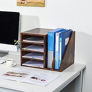PAG Wood Desktop File Holder Organizer Mail Sorter for File Folders, Mails, Envelopes, Mailing Supplies or Magazines, Brown