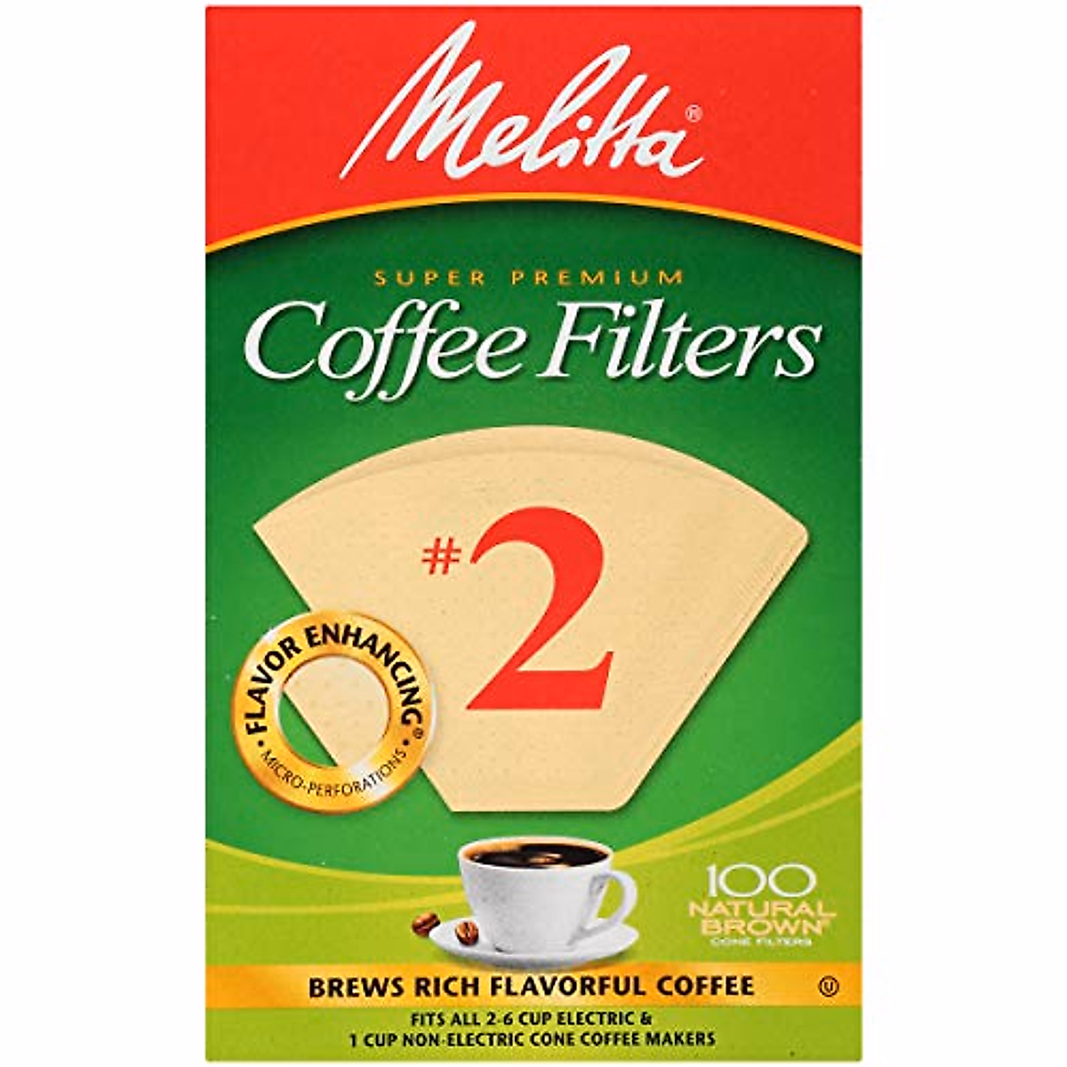 Melitta #2 Cone Coffee Filters, Unbleached Natural Brown, 100 Count (Pack of 6) 600 Total Filters Count - Packaging May Vary
