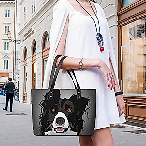 Womens Handbag Dog Border Collie Leather Tote Bag Top Handle Satchel Bags For Lady