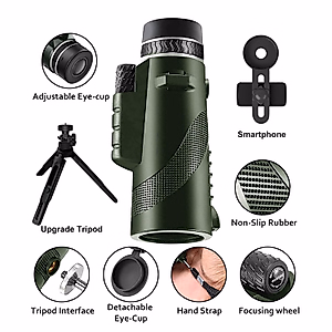 Monocular Telescope 80x100 High Powered for Adults for Smartphone Adapter Telescope Hunting Wildlife Bird Watching Travel Camping Hiking-Green