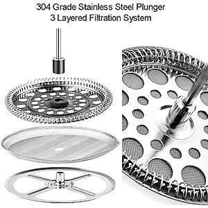 French Press Coffee Maker,Espresso And Tea Maker with Triple Filters,Stainless Steel 304 with Double-Wall Insulated Coffee Presser And Tea Pot