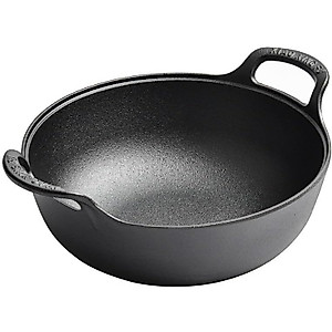 Firequasar Cast Iron Wok with Loop Handle, Large Wok Stir with Dual Handle, Pre-Seasoned Woks & Stir-Fry Pans (11" inch)