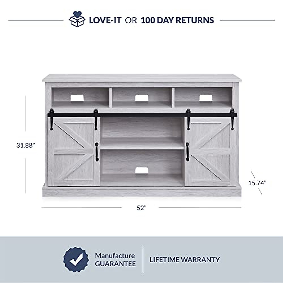 BELLEZE Modern 52 Inch Farmhouse Highboy TV Stand & Media Entertainment Center Console Table for TVs up to 55 Inch with Sliding Barn Door and Storage Cabinets - Parker (Stone Gray)