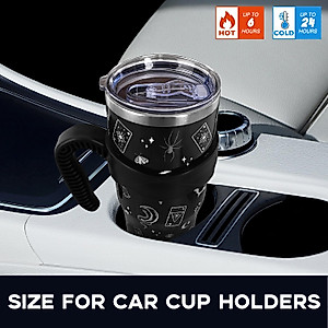 Goth Black 40 Oz Tumbler with Handle and Straw, Large Big Stainless Steel Vacuum Insulated Tumbler Iced Coffee Cup Water Bottle Travel Mug, Witchy Gothic Gifts Decor Accessories Stuff, Halloween Gifts