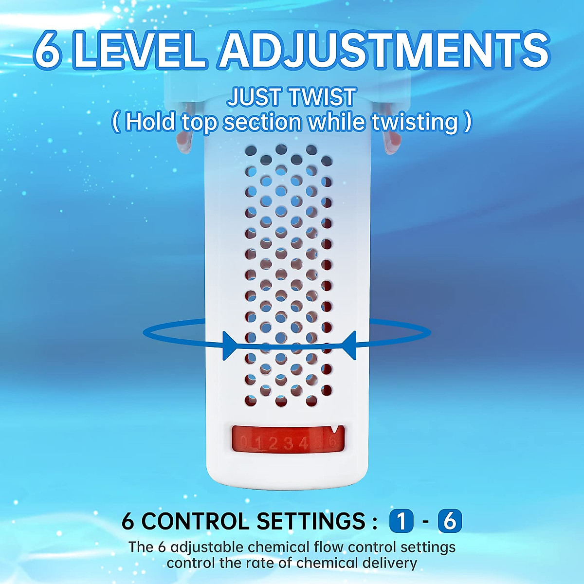 b&h Pool Chlorine Dispenser for 1 Inch Tablets Only - Mini Floating Chlorine/Bromine Floater, Spa, Tub & Small Pool Chlorine and Bromine Chemical Dispenser, 6 Flow Level Control Settings White