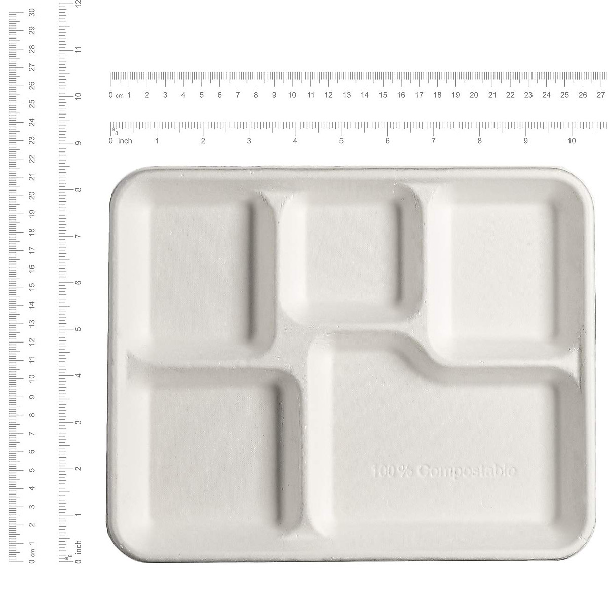 Comfy Package, 100% Compostable 5 Compartment Plates Eco-Friendly Disposable Sugarcane 10 inch Paper Trays